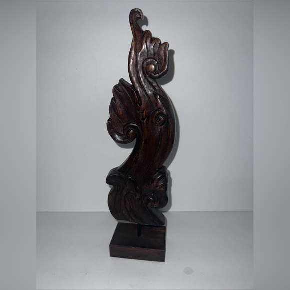 Accents | Vintage Handcarved Wood Scroll Tall Statue On Wood Stand 145 ...